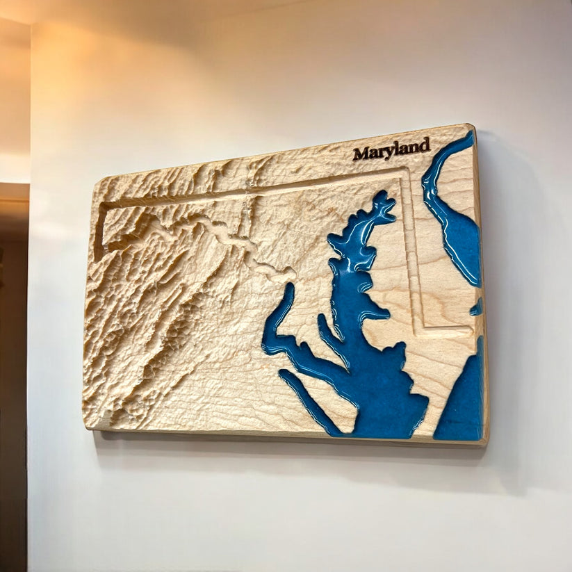 Maryland Topographic Map | Treeline Terrains | 3D Relief State Map | M